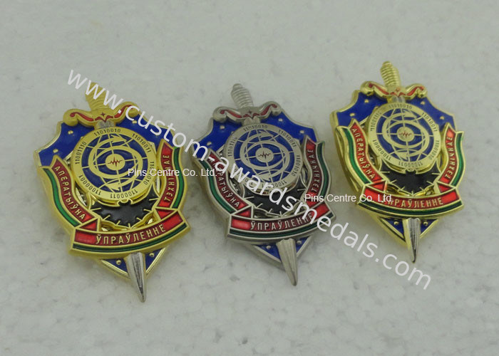 Hard Enamel Army Badges , Die Struck Zinc Alloy 3D Police Badge With ...